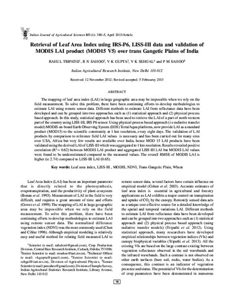 pdf retrieval of leaf area index using irs p6 liss iii data and