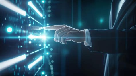 Businessman Touching Futuristic Interface Premium Ai Generated Image
