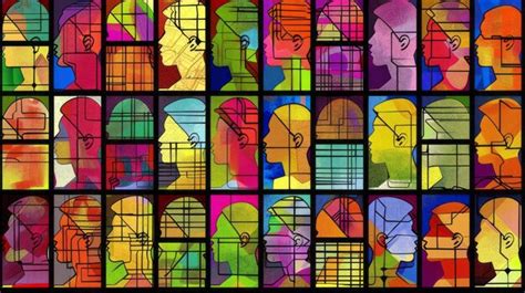 Colorful Abstract Portraits In A Grid Pattern Premium Ai Generated Image