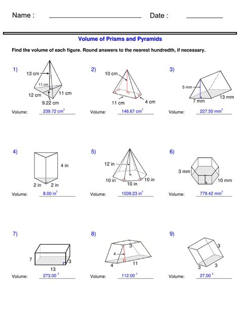 Surface Area Of A Triangular Prism Worksheet