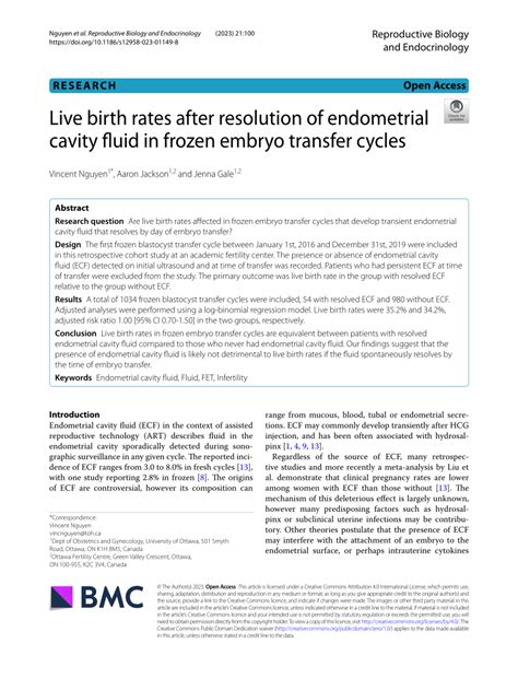 Pdf Live Birth Rates After Resolution Of Endometrial Cavity Fluid In