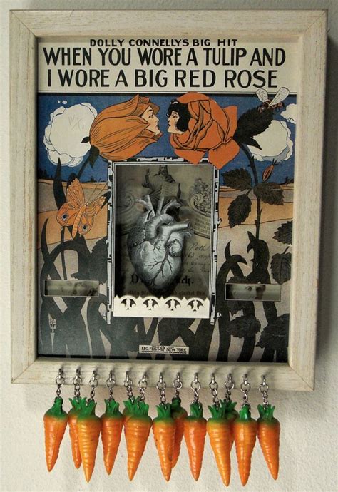 Box Assemblage Art With Carrots And Human Heart