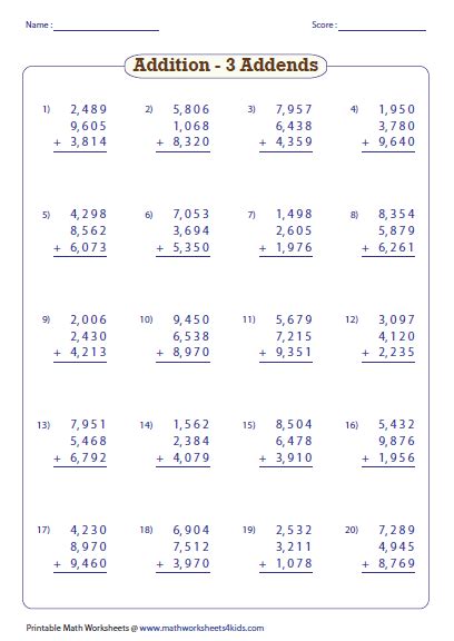 Adding And Subtracting Large Numbers Worksheets