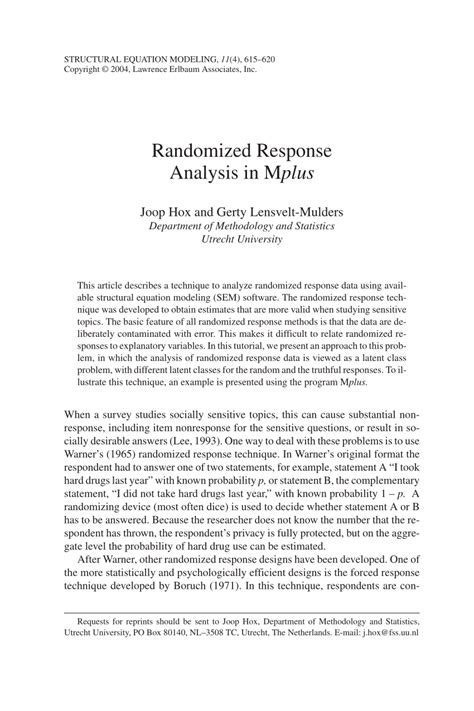 Pdf Randomized Response Analysis In Mplus
