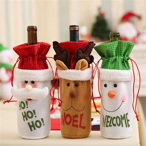 Diy Christmas Party Red Wine Bottle Cover Bags Home Party Decorations