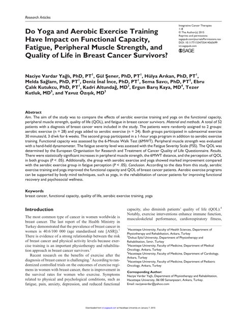 Pdf Do Yoga And Aerobic Exercise Training Have Impact On Functional Capacity Fatigue