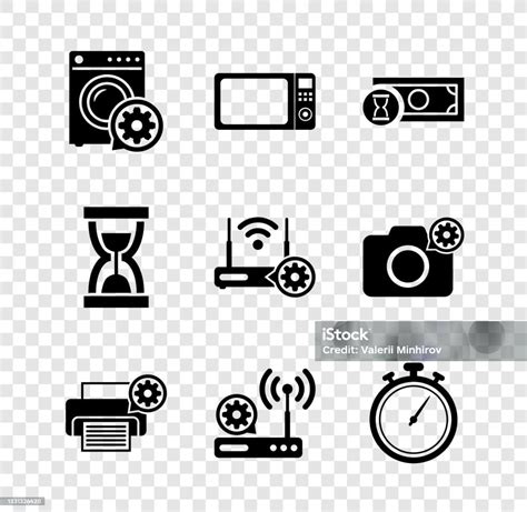 와셔 설정 전자 레인지 빠른 지불 프린터 라우터 와이파이 및 스톱 워치 아이콘을 설정합니다 벡터 0명에 대한 스톡 벡터 아트 및 기타 이미지 Istock