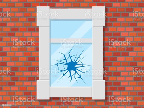 붉은 벽돌 벽 벡터 일러스트 레이 션에 깨진 유리 창 깨진된 유리창 창문에 대한 스톡 벡터 아트 및 기타 이미지 창문 깨짐 만화 Istock