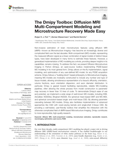pdf the dmipy toolbox diffusion mri multi compartment modeling and