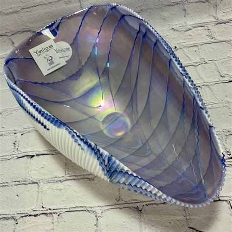 Accents Yalos Murano Iridescent Glass Abalone Shell Bowl 165 Inches Cobalt Blue White Poshmark