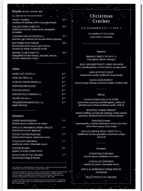 Binary Bar And Restaurant Derbys Full Menu Online