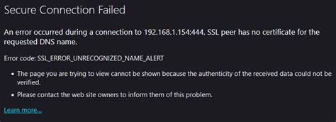 Sslerrorunrecognizednamealert On Nextcloud Localserver Using