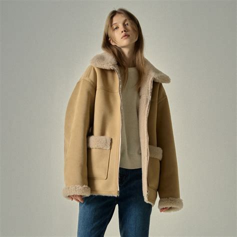 파사드패턴 램스울 리버시블 하프 무스탕 Suede Beige 위시버킷