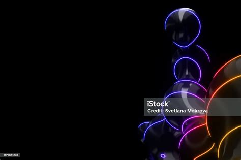 네온 조명과 검은 액체의 방울을 분리 비행의 창조적 인 미래 지향적 인 배경 3d 일러스트레이션 Led 조명에 대한 스톡 사진 및 기타 이미지 Istock