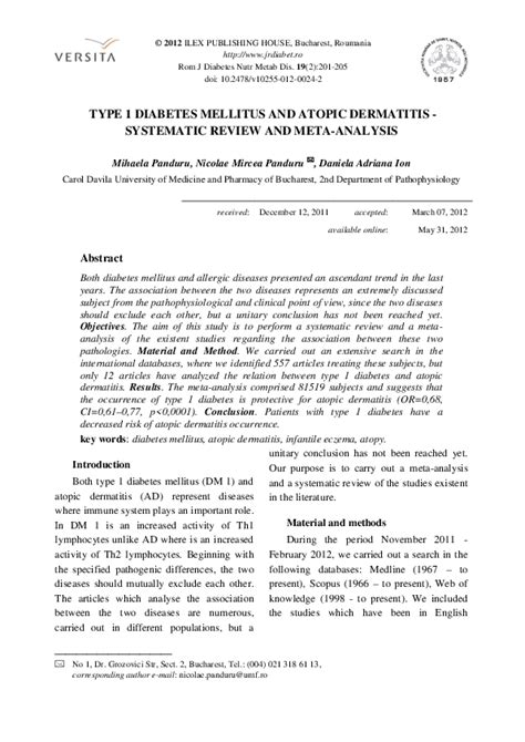 Pdf Type 1 Diabetes Mellitus And Atopic Dermatitis Systematic