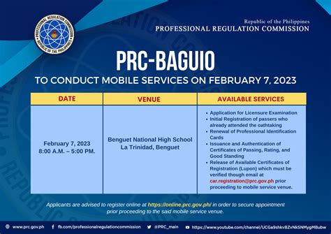 Prc Baguio To Conduct Mobile Services On February