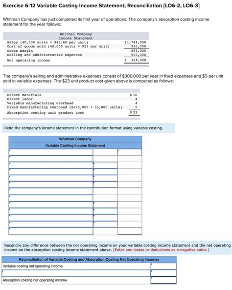 Solved Exercise 6 12 Variable Costing Income Statement