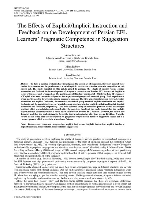 Pdf The Effects Of Explicitimplicit Instruction And Feedback On The Development Of Persian