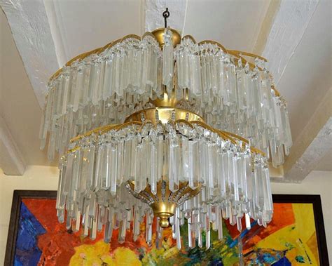 Important Lustre Art Déco Bronze Et Cristal 649 Pampilles