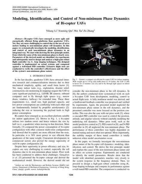 Pdf Modeling Identification And Control Of Non Minimum Phase Dynamics Of Bi Copter Uavs