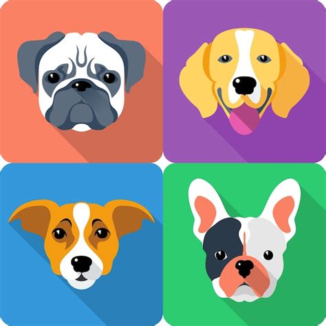 Definir Design Plano De ícone De Cachorro Raça Pug E Beagle Vetor Premium