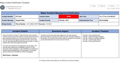 Major Incident Notification Template Itil Docs Itil Templates Throughout Incident Report