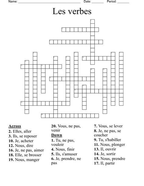 Les Verbes Crossword Wordmint