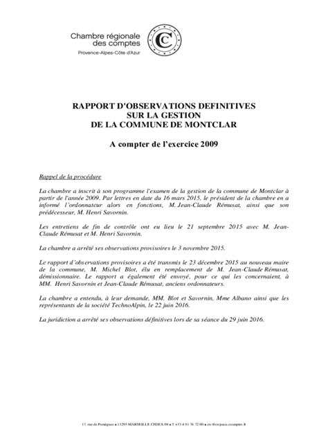 Remplissable En Ligne Rapport A Fin D Observations Definitives Sur La