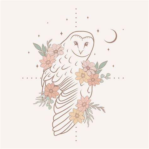 Premium Vector Minimalistic Art Owl With Flowers Abstract Background