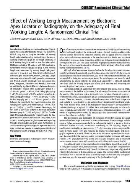 Pdf Effect Of Working Length Measurement By Electronic Apex Locator Or Radiography On The