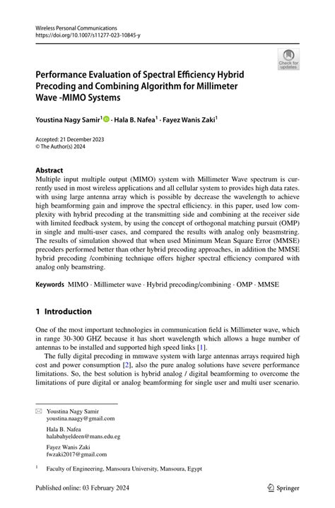 Pdf Performance Evaluation Of Spectral Efficiency Hybrid Precoding