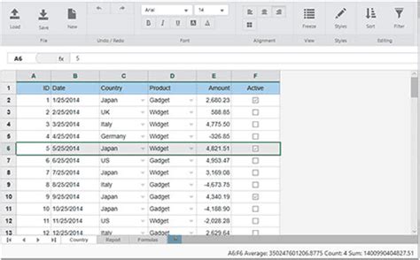 Flexsheet An Excel Like Net Spreadsheet Control Componentone