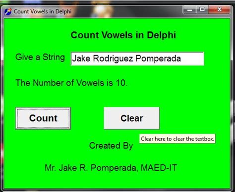 Free Programming Source Codes And Computer Programming Tutorials Count Vowels In Delphi