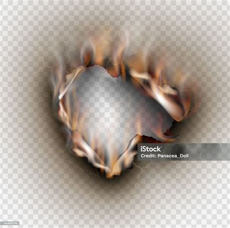 투명 한 배경에 탄과 불꽃으로 찢어진 종이에 찢어진 구멍 3차원 형태에 대한 스톡 벡터 아트 및 기타 이미지 3차원 형태