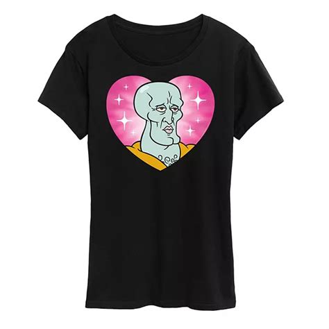 Womens Spongebob Squarepants Handsome Squidward Heart Graphic Tee