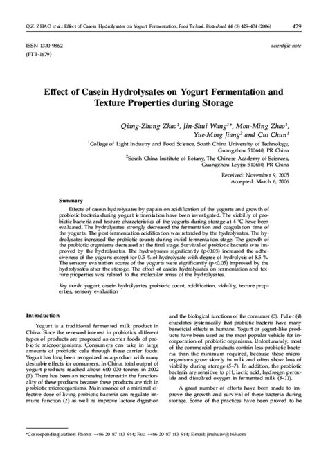 Pdf Effect Of Casein Hydrolysates On Yogurt Fermentation And Texture