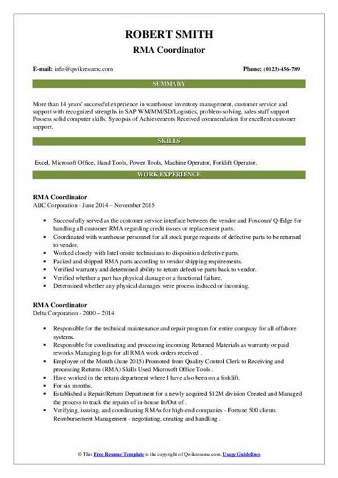 10 Rma Coordinator Resume Samples And Templates For 2025