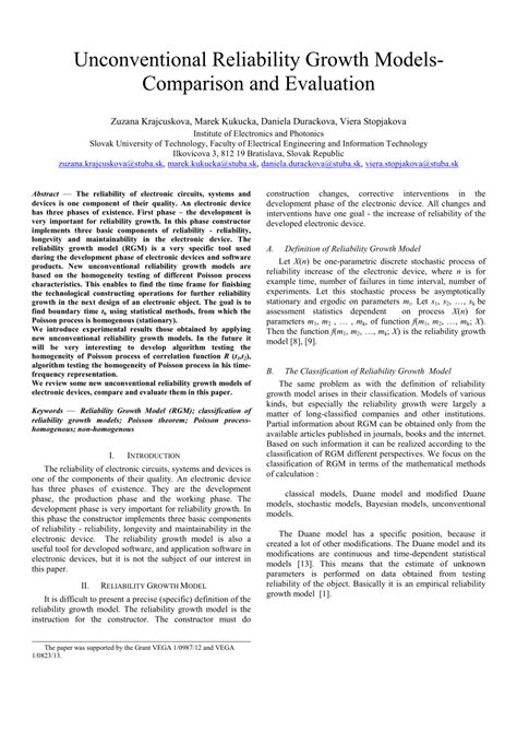 Pdf Unconventional Reliability Growth Models Comparison And Evaluation