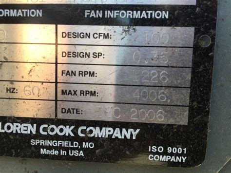 Loren Cook Square Inline Fan Max Fan Rpm 4006 25hp 115v 70 Sqn B