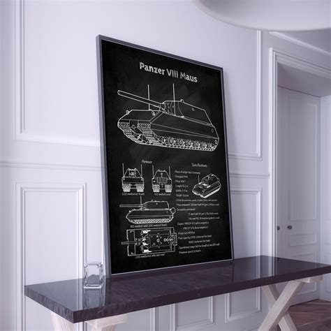 Panzer Viii Maus Tank Blueprint Poster Ww2 German Super Heavy Tank