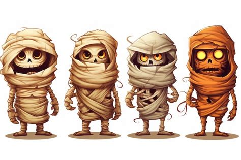 Spooky Halloween Stickers Mummies Isolated On White Background Ai