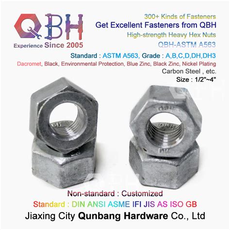 Qbh ASTM A563 A Grade HDG Carbon Steel High Strength Heavy Hex