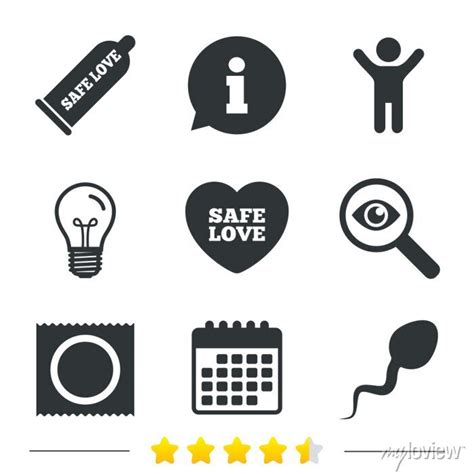 Safe Sex Love Icons Condom And Package Symbol Sperm Sign