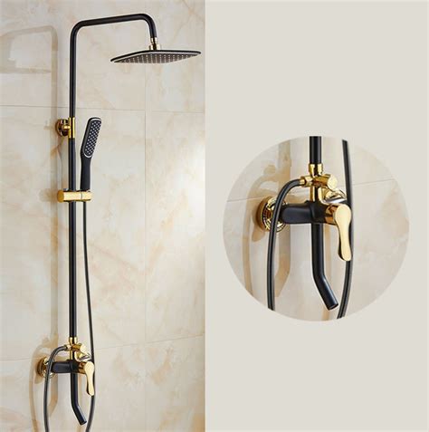 Shower Set Black Gold Wall Mounted Stainless Steel Tap Bathroom Taps