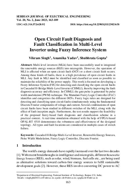 Pdf Open Circuit Fault Diagnosis And Fault Classification In Multi Level Inverter Using Fuzzy