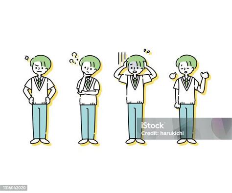 제복을 입은 남성 학생의 얼굴 표정 일러스트 감정 시리즈에 대한 스톡 벡터 아트 및 기타 이미지 감정 시리즈 고등학교