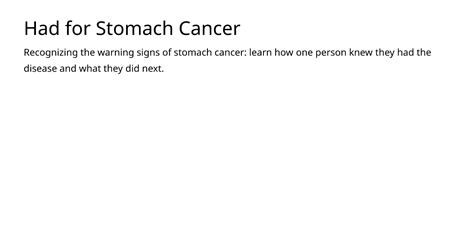 Had For Stomach Cancer Medsis
