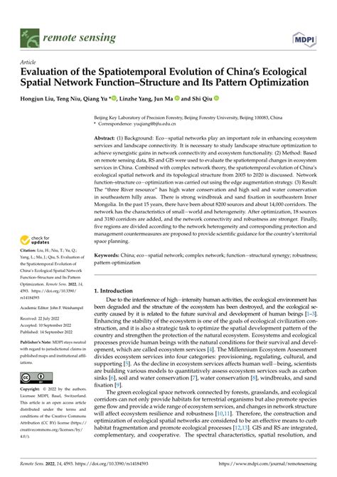 Pdf Evaluation Of The Spatiotemporal Evolution Of Chinas Ecological Spatial Network Function