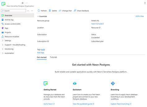 Manage A Neon Resource Through The Azure Portal Azure Native Integrations Microsoft Learn