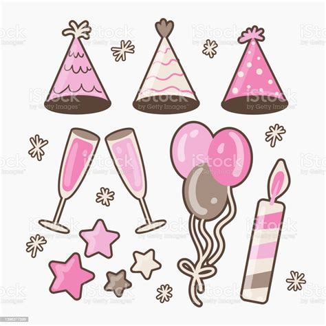 생일 파티 장식 및 교정을위한 격리 된 벡터 요소의 큰 번들 플랫 다채로운 벡터 아이콘 일러스트 레이 션 귀여운에 대한 스톡